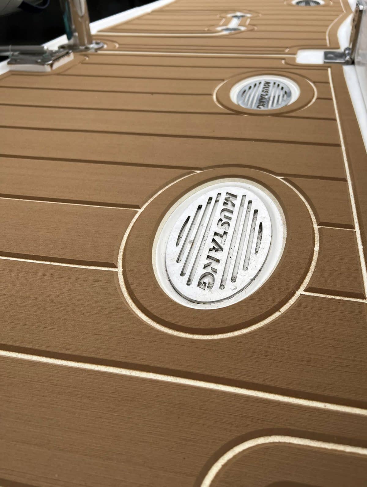Custom EVA foam decking in teak and white - Smooth Creations Shipwrights