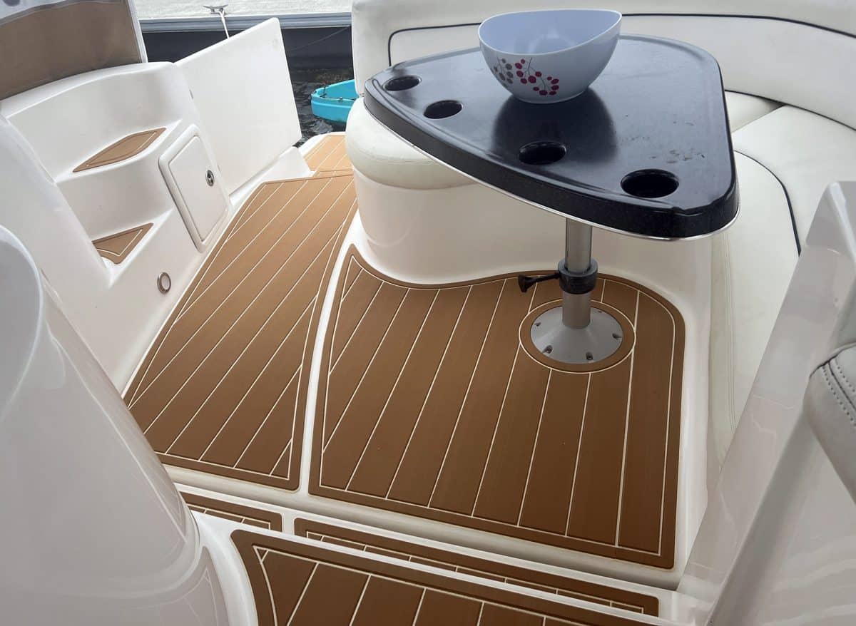 Custom EVA foam decking in teak and white - Smooth Creations Shipwrights